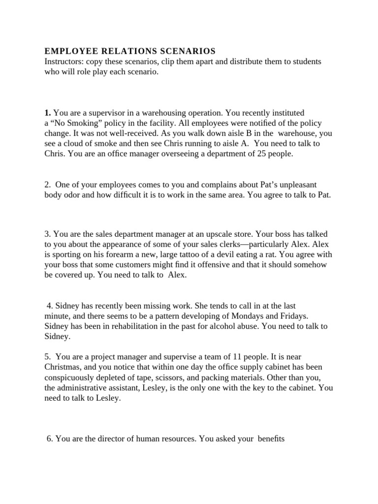 Employee Relations Scenarios | PDF