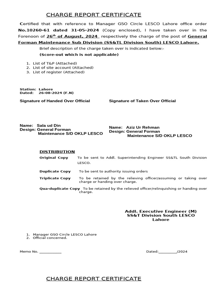 Charge Report Slahud Din SB | PDF