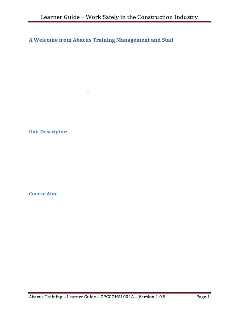 Work Safely Learner Guide | PDF