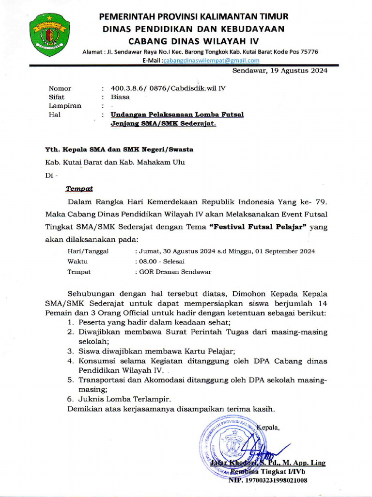 Undangan Festival Futsal Sma Sederajat Tahun 2024 | PDF