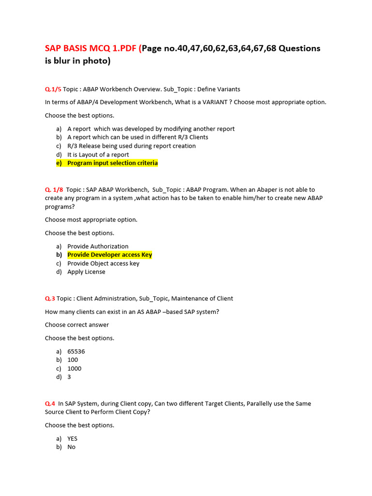 SAP MCQ 2 Searchable PDF (21 June) | PDF | Software Repository | Databases