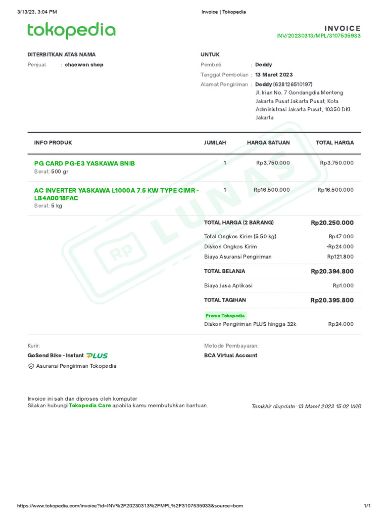 Invoice Interver Dan PG Card Tambun | PDF