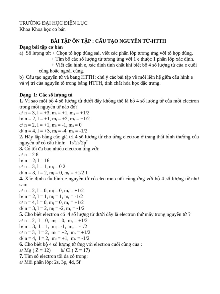 Bai Tap Luyen Tap Nguyen Tu | PDF