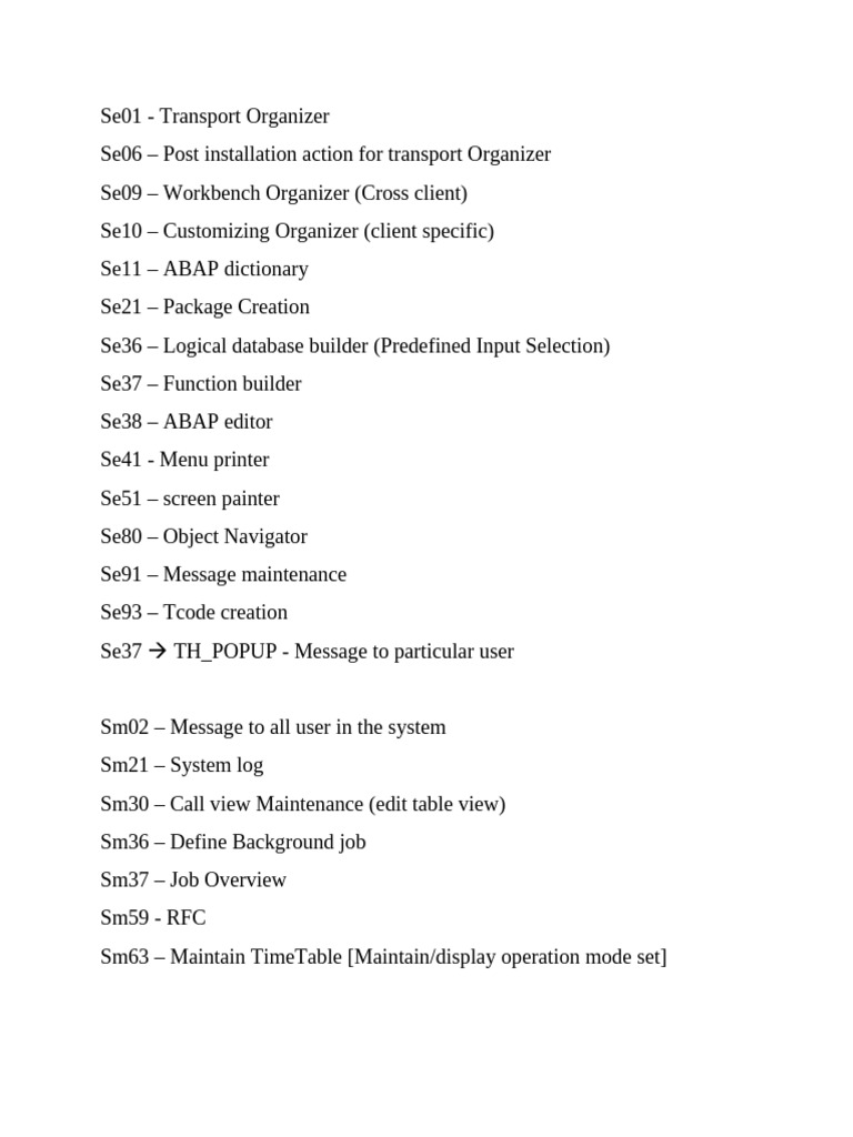 SAP Transaction Codes & TMS Guide | PDF | Computer Architecture | Computer Engineering