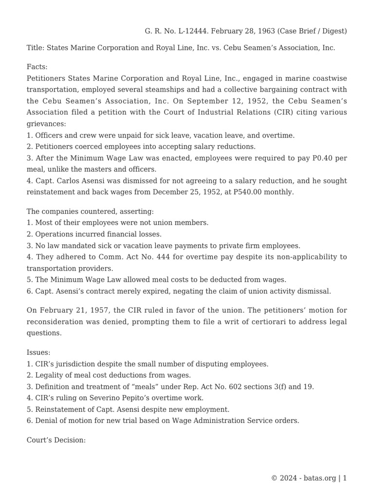 G. R. No. L-12444. February 28, 1963 (Case Brief - Digest) | PDF
