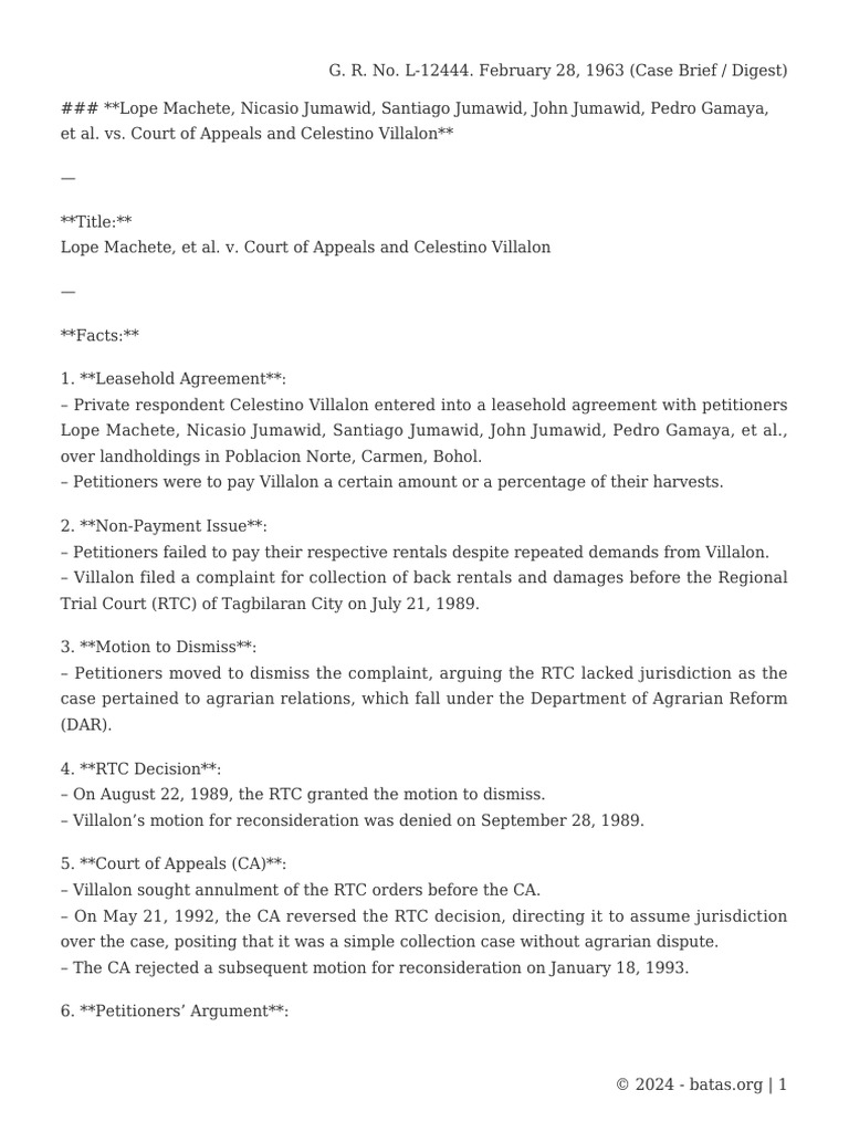 G. R. No. L-12444. February 28, 1963 (Case Brief - Digest) | PDF