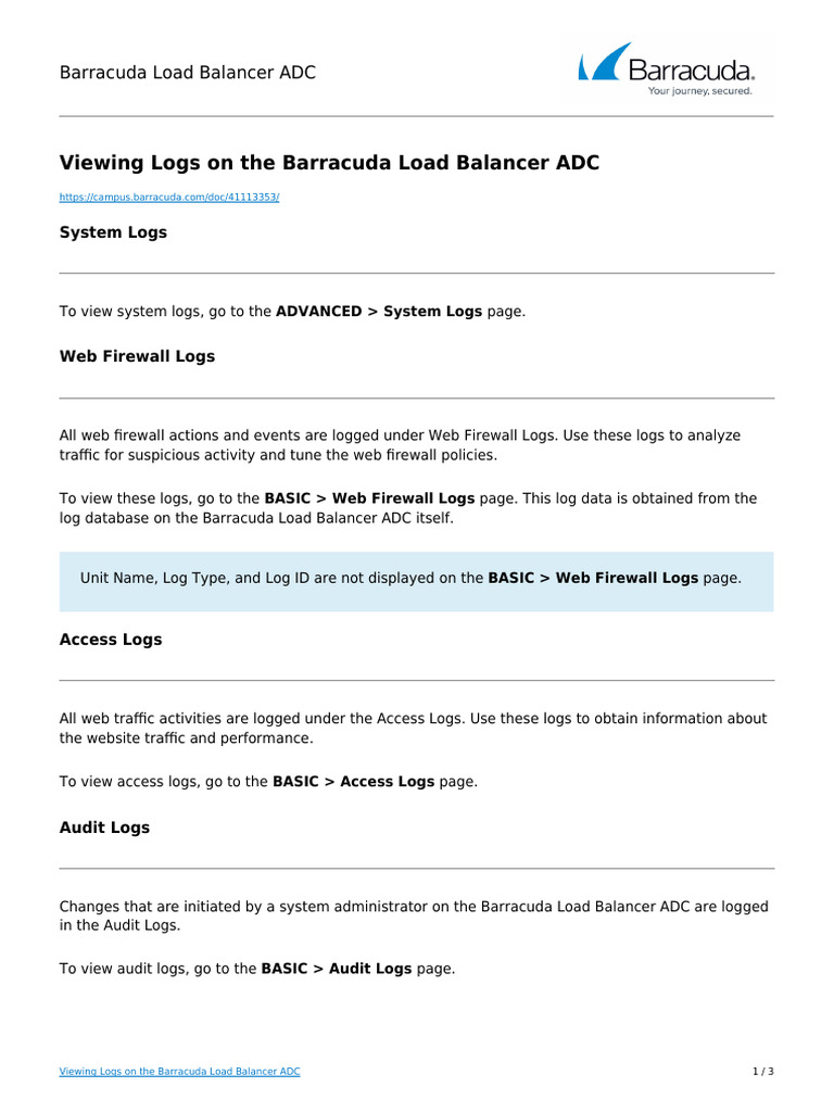Viewing+Logs+on+the+Barracuda+Load+Balancer+ADC | PDF