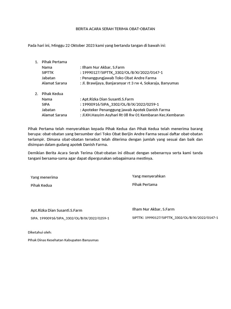Berita Acara Serah Terima Obat | PDF