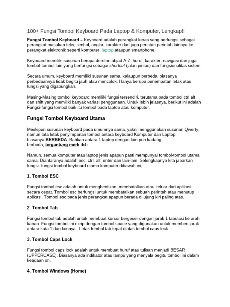 Fungsi Tombol Keyboard | PDF