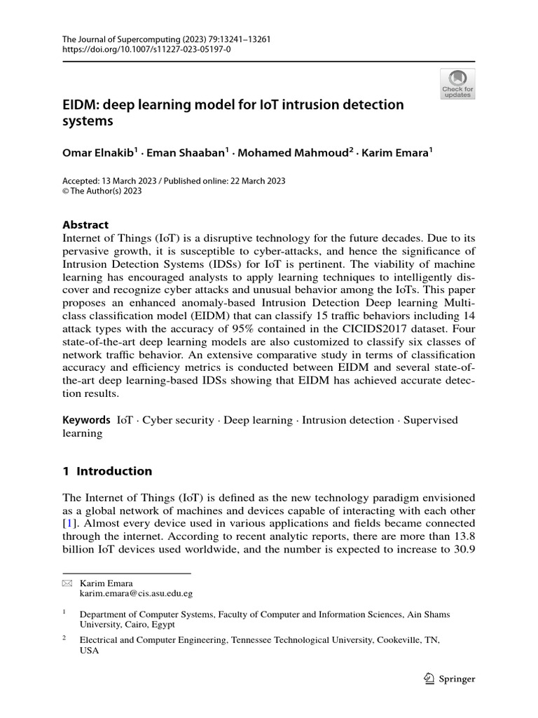 Eidm: Deep Learning Model For Iot Intrusion Detection Systems | PDF
