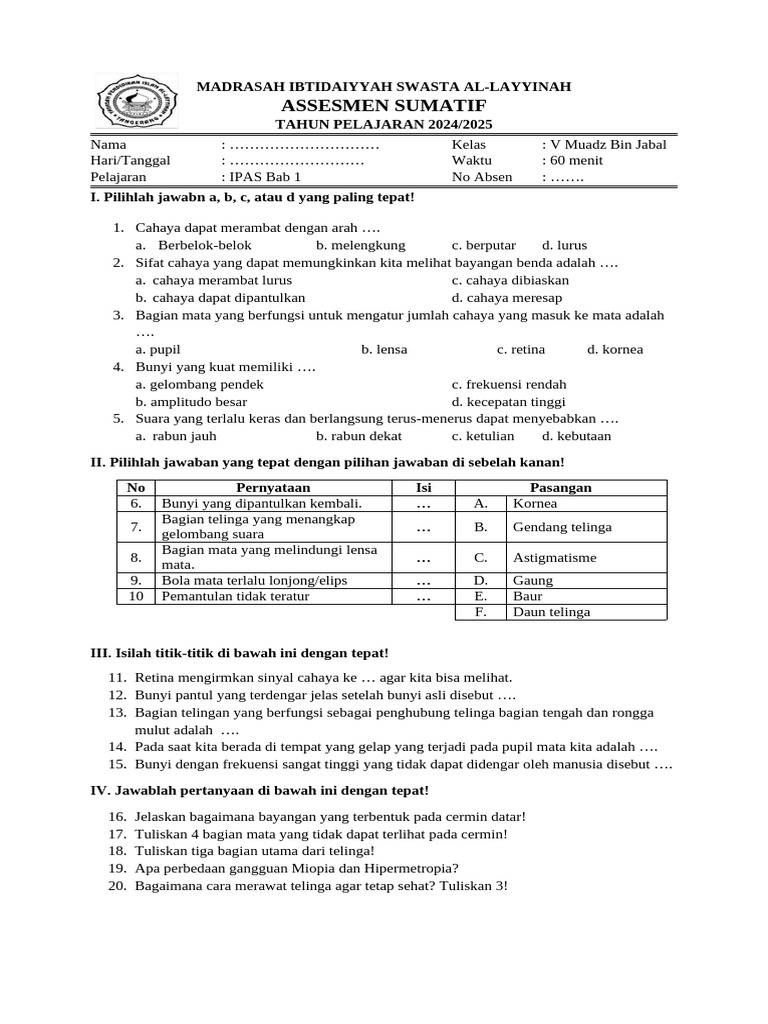 Soal PH Ipas Bab 1 2425 | PDF
