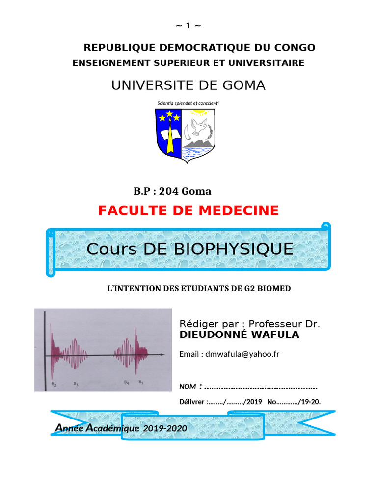 Cours de Biophysique 2019-2020 | PDF