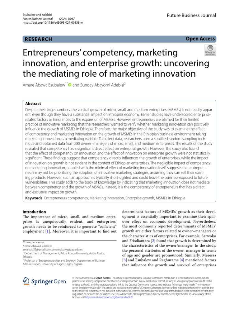 Entrepreneurs' Competency, Marketing Innovation, and Enterprise Growth ...