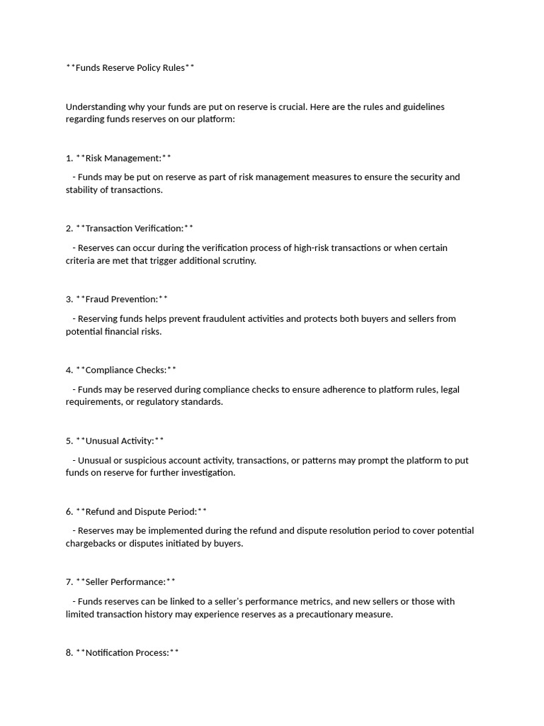 Funds Reserve Policy Rules | PDF