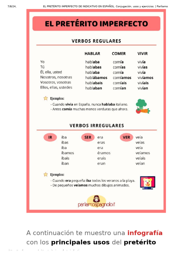 EL PRETÉRITO IMPERFECTO DE INDICATIVO EN ESPAÑOL. Conjugación, Usos y ...