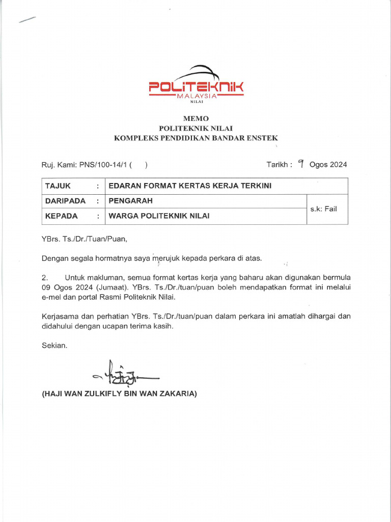 Memo Format Kertas Kerja | PDF
