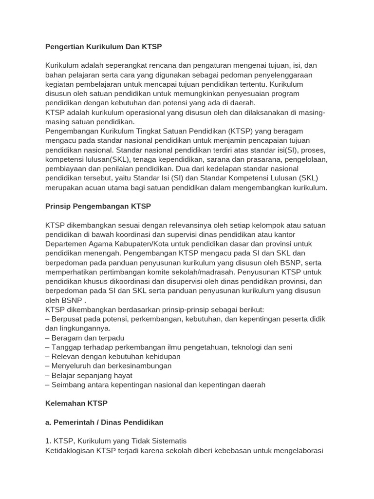 Pengertian Kurikulum Dan KTSP | PDF