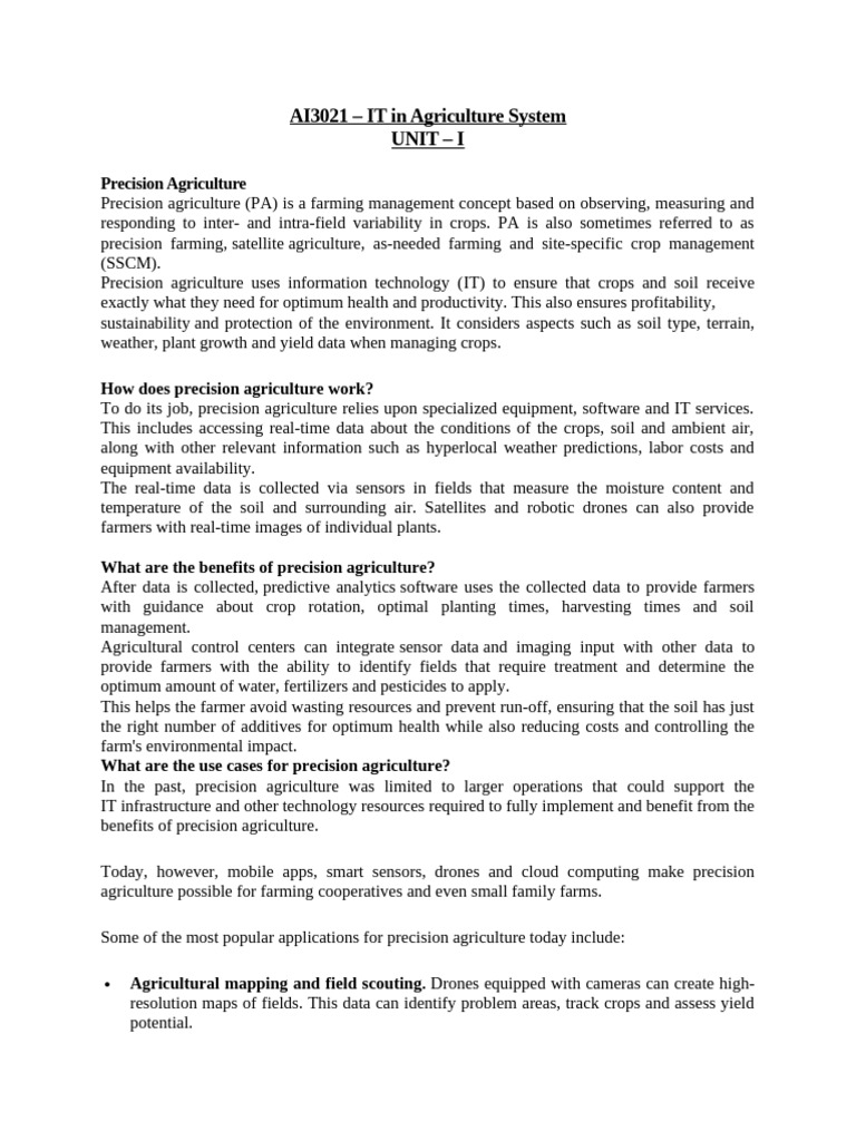 AI3021 - IT in Agriculture System | PDF