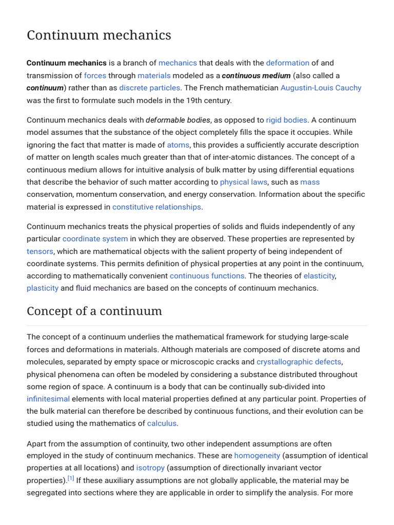 Continuum Mechanics - Wikipedia | PDF