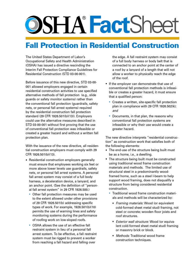 OSHA Fall Protection Guidelines for Homes | PDF | Occupational Safety ...