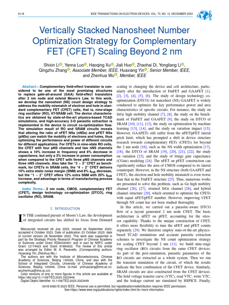 Vertically Stacked Nanosheet Number Optimization Strategy For ...