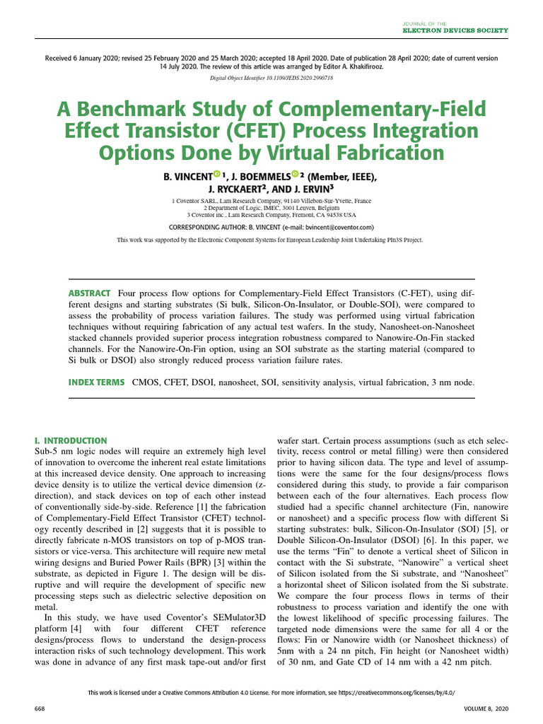 A Benchmark Study of Complementary-Field Effect Transistor CFET Process ...