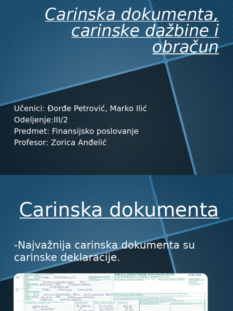 Carinska Dokumenta Carinski Dac5bebine I Obrac48dun | PDF