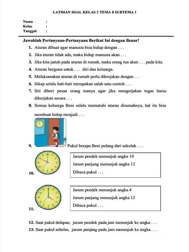 PDF Latihan Soal Tema 8 Subtema 1 Dan 2 Kelas 2 Compress | PDF