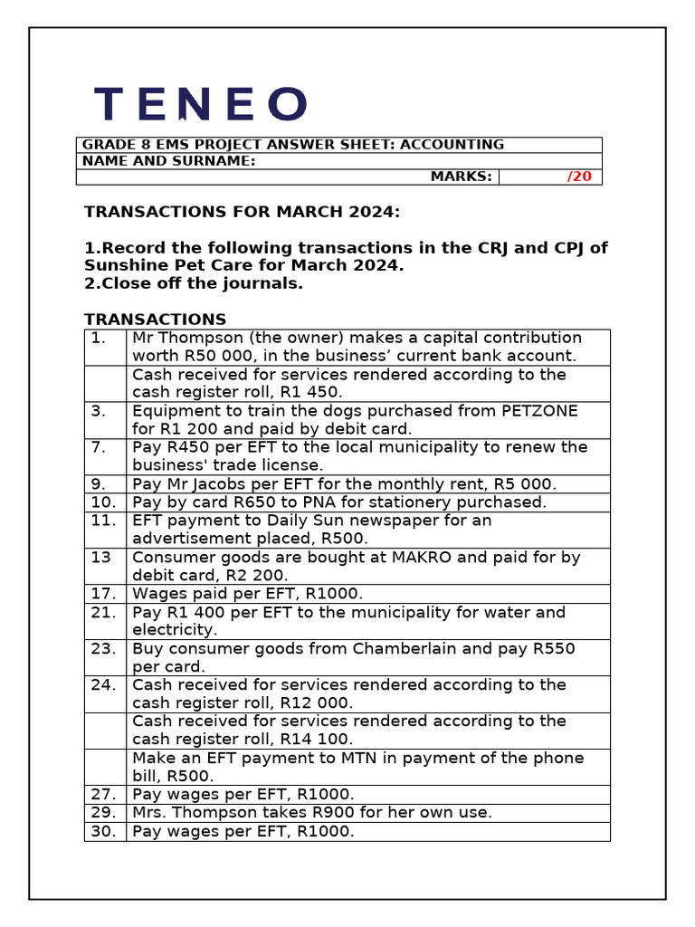 Grade 8 Ems Project Answer Sheet | PDF