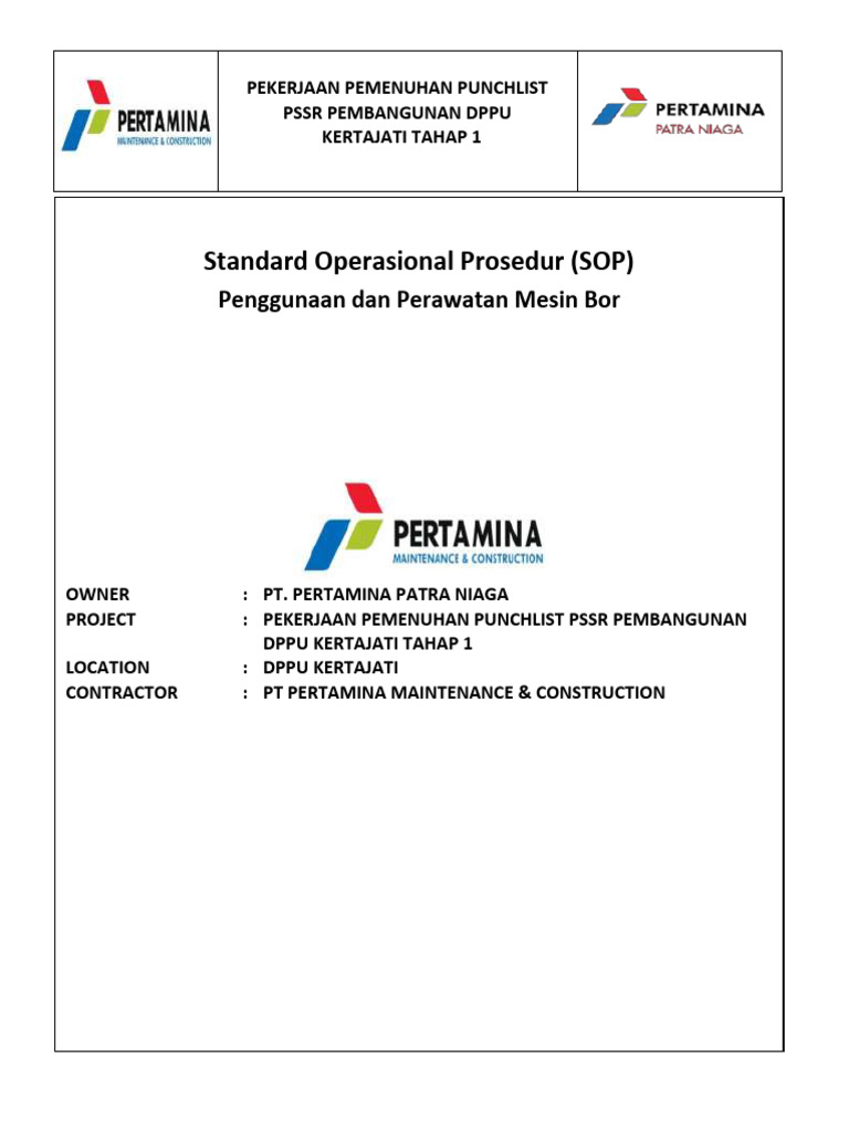 SOP (Mesin Bor) | PDF