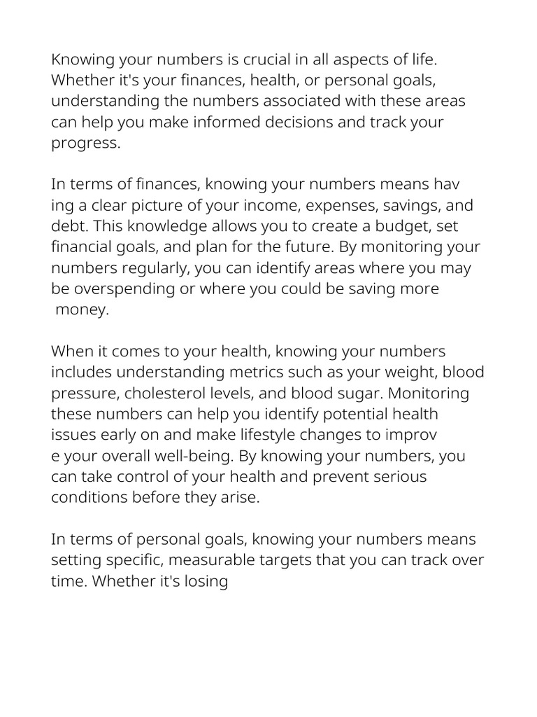Know Your Numbers | PDF