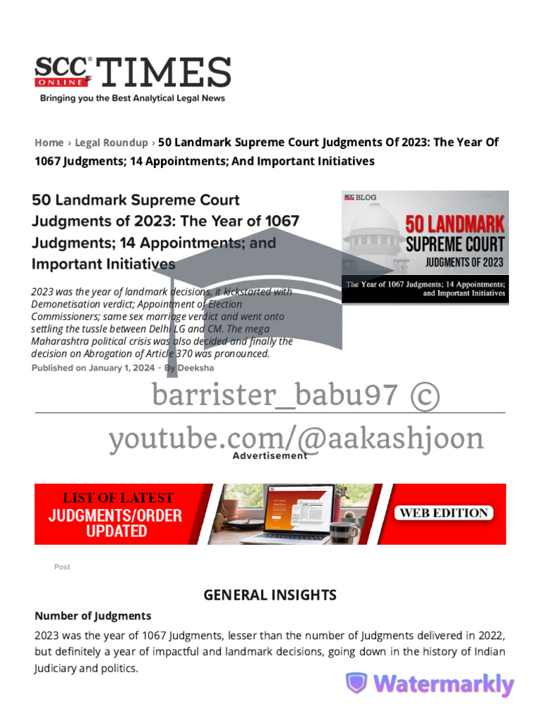 Top Judgments of 2023 From Supreme Court - SCC Blog | PDF | Justice ...