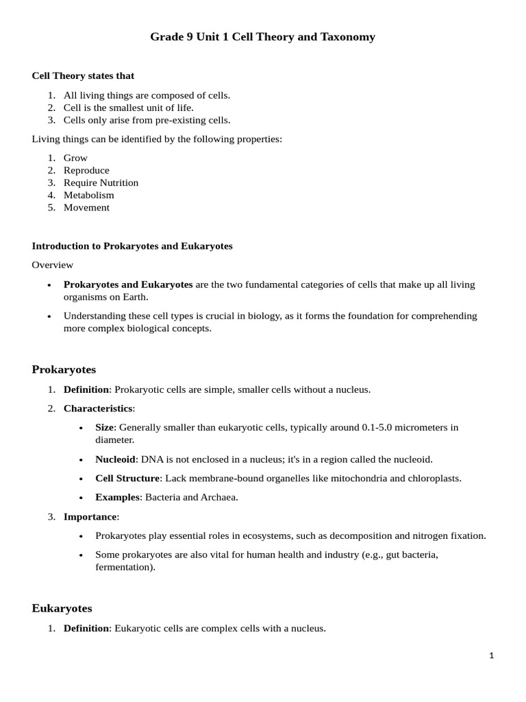 G9 U1 Cell Theory and Taxonomy | PDF