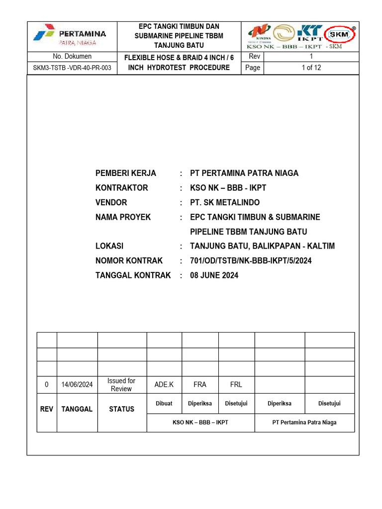 SKM3-TSTB-VDR-40-PR-003 REV.0 ( HYDROTEST PROCEDURE ) | PDF