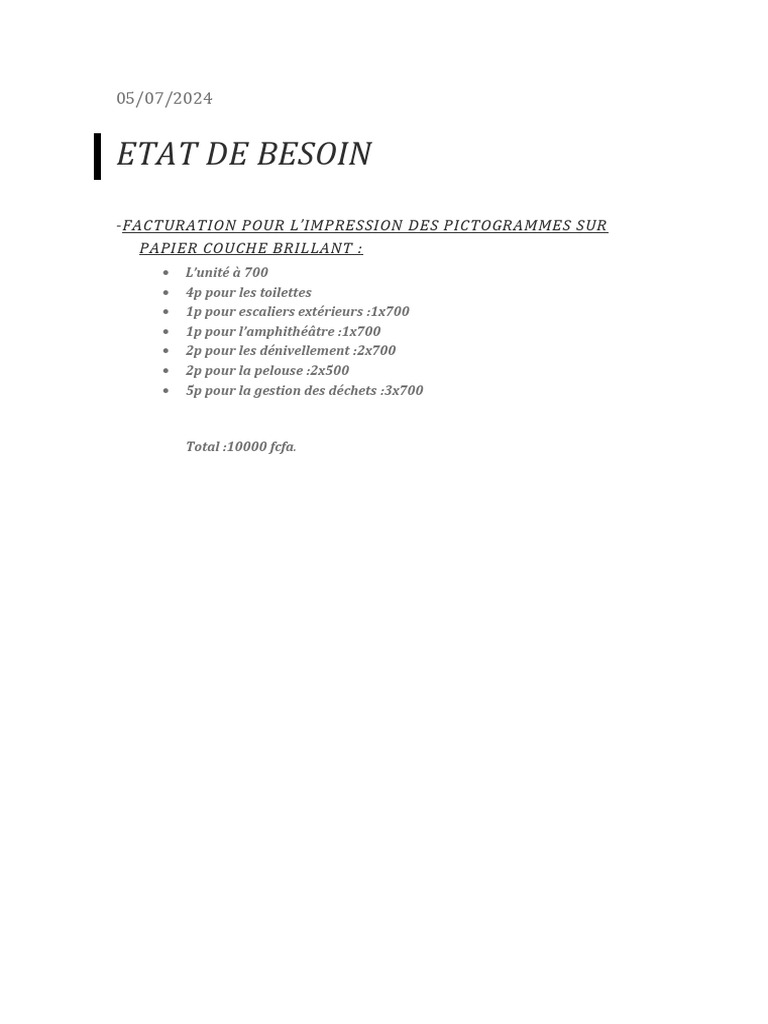 Etat de Besoin | PDF