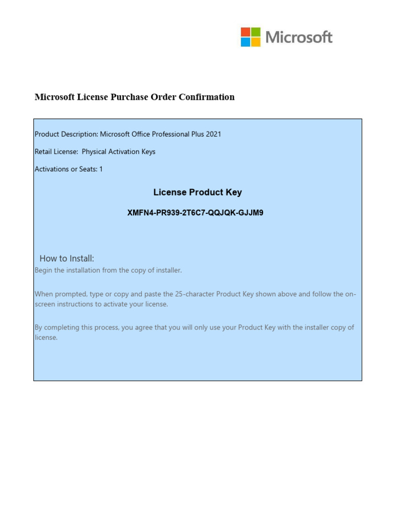 Microsoft License Purchase Order Confirmation | PDF