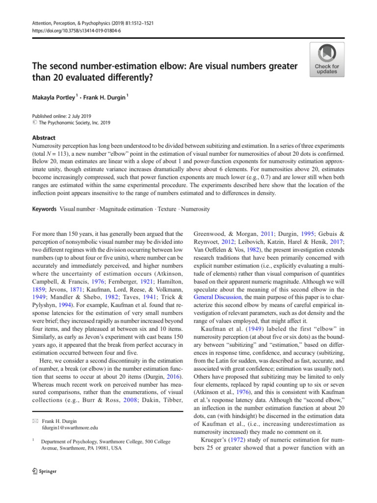 The Second Number-Estimation Elbow: Are Visual Numbers Greater Than 20 ...