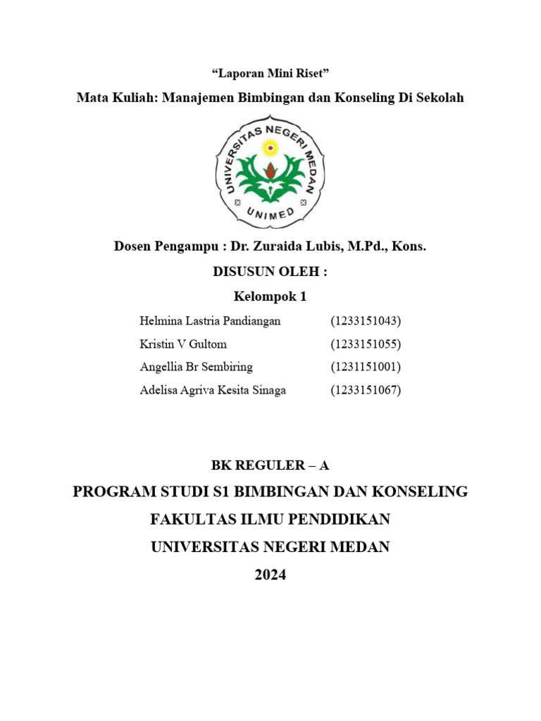 Laporan Mini Riset Kelompok 1 (Manajemen BK Di Sekolah) | PDF