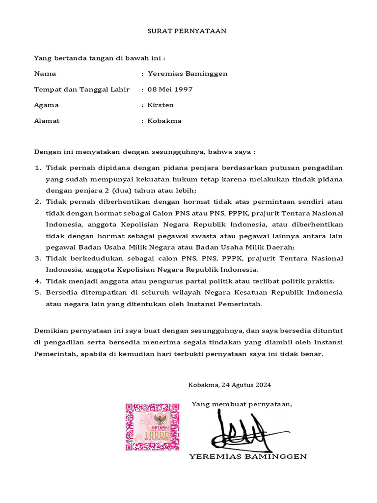 Surat Penyataan 5 Hal. | PDF