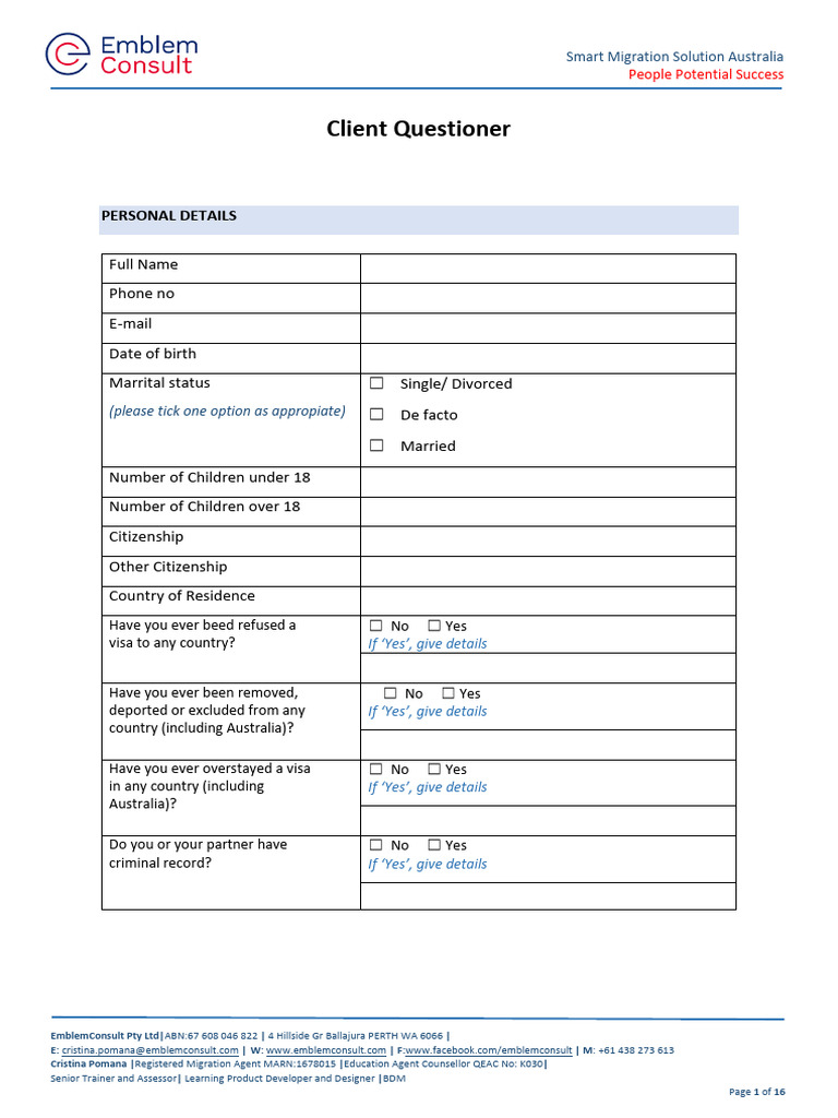 Client Questioner - Initial Appraisal - en - 2021 | PDF