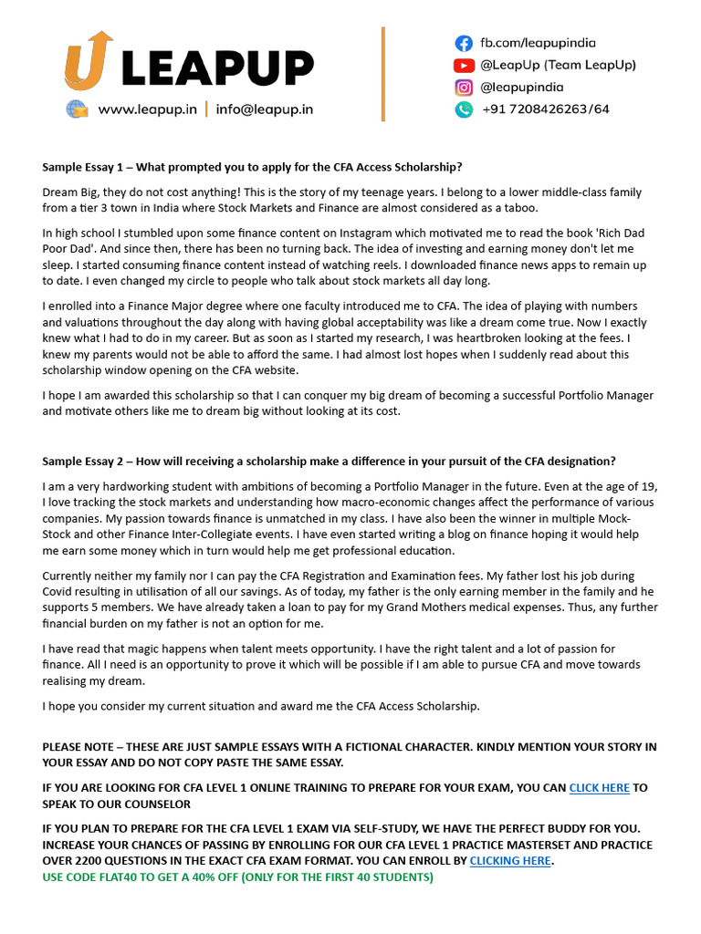 CFA Access Scholarships Sample Essays | PDF