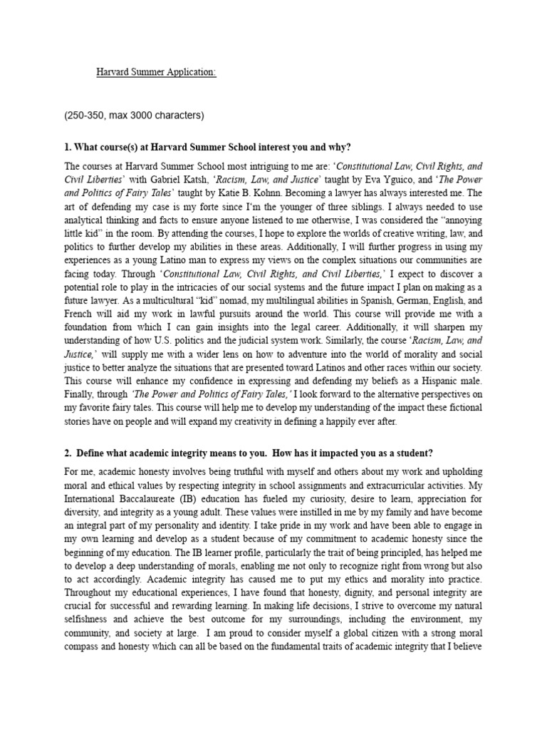 Harvard Summer Essays | PDF