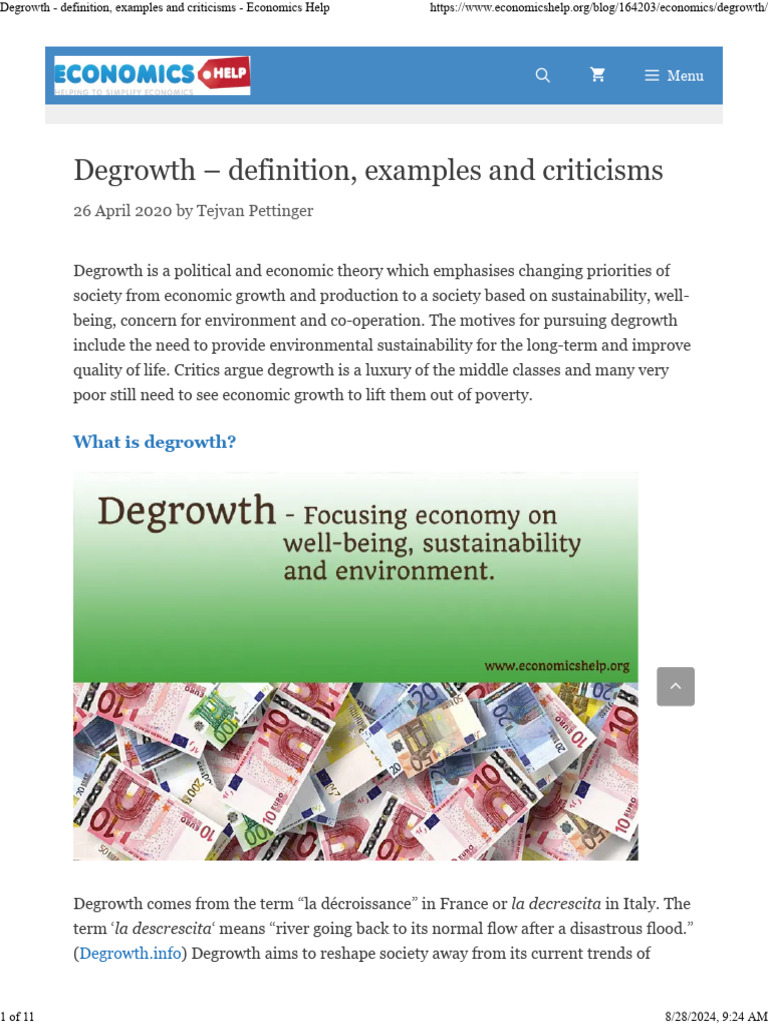 Degrowth - Definition, Examples and Criticisms - Economics Help | PDF