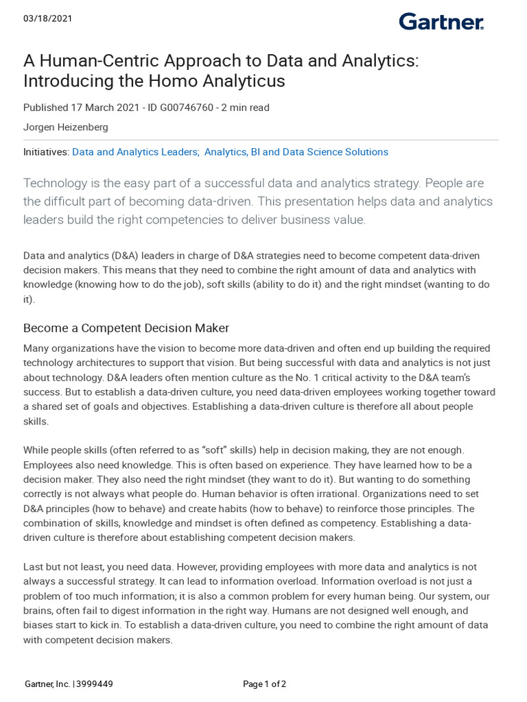 Gartner A Human-Centric Approach To Data and Analytics | PDF ...