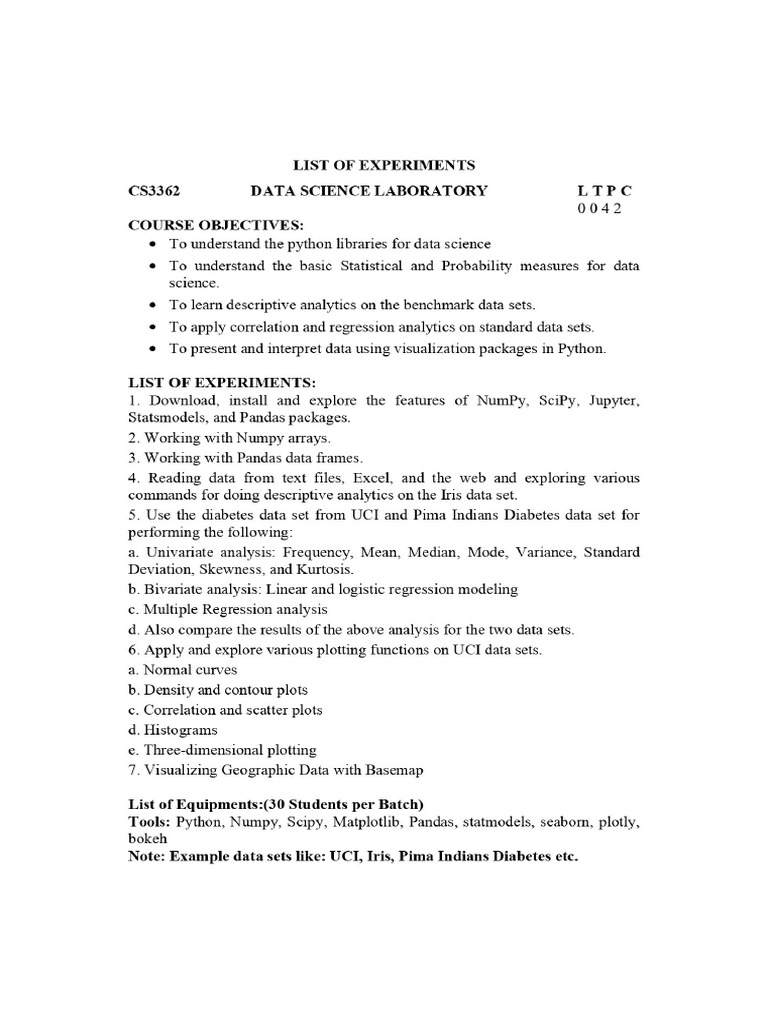 Data Science Lab Manual | PDF