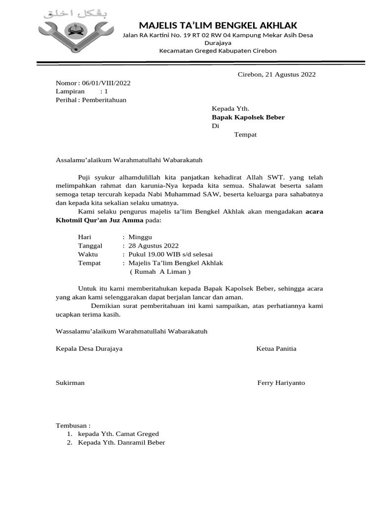 Surat Tembusan Kapolsek | PDF
