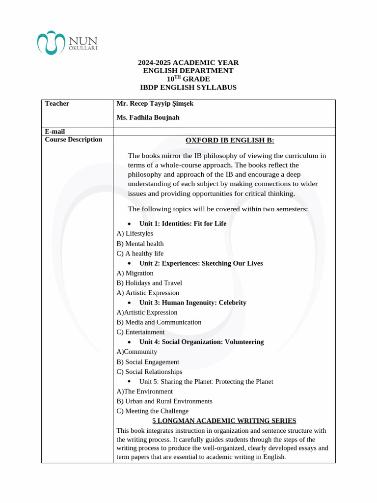 Lise İzlence Örneği ENGLISH IB GRADE 10 | PDF