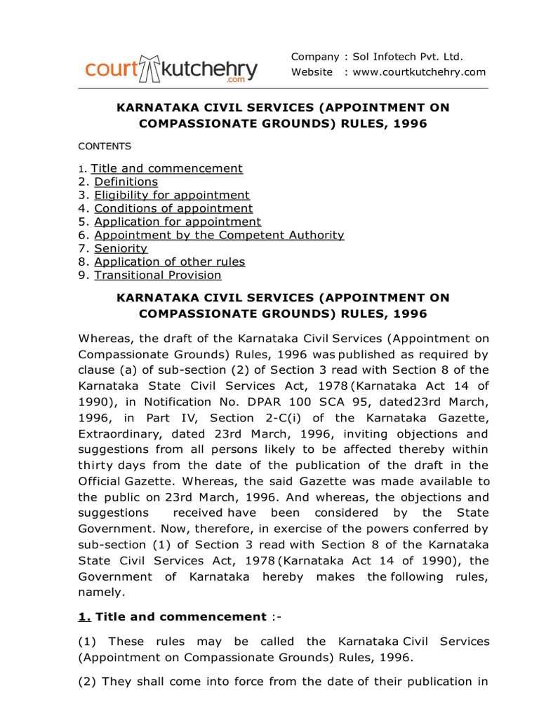 Karnataka Civil Services (Appointment On Compassionate Grounds) Rules ...