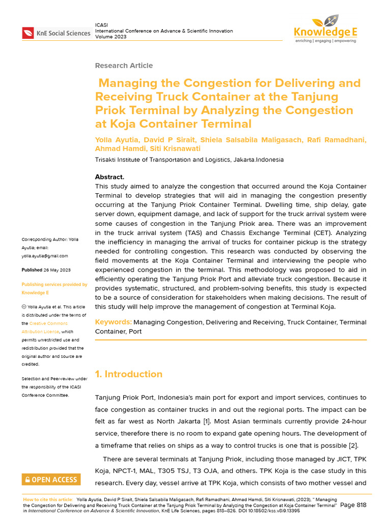 Managing the Congestion for Delivering TPK Koja | PDF Managing the Congestion for Delivering TPK Koja | PDF