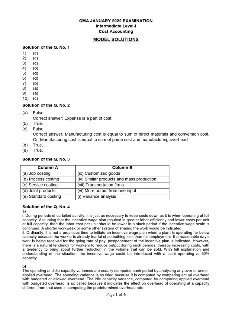 Solution CMA January 2022 Examination | PDF